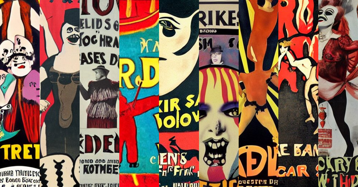 Lexica - Banner advertising a side show, freak show advertisement, hand ...