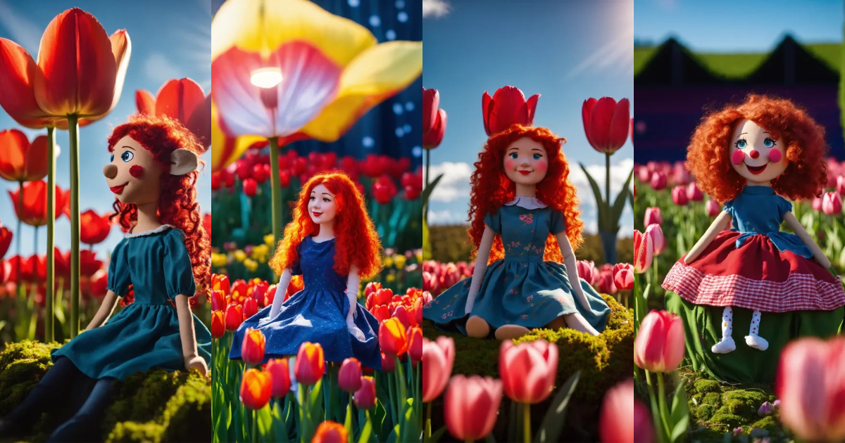 Lexica - One realistic wooden puppets, a red-haired girl, happy ...