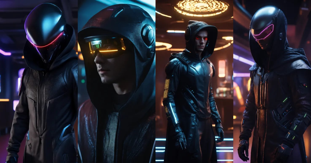 Lexica - Male alien mutant half cyborg hacker wearing futuristic black ...