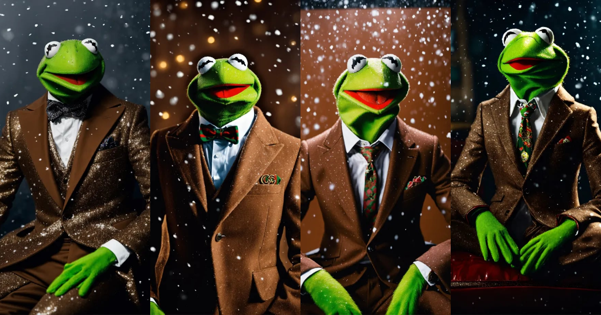 Lexica - Kermit the Frog wearing a brown gucci suit, gucci promo photo ...