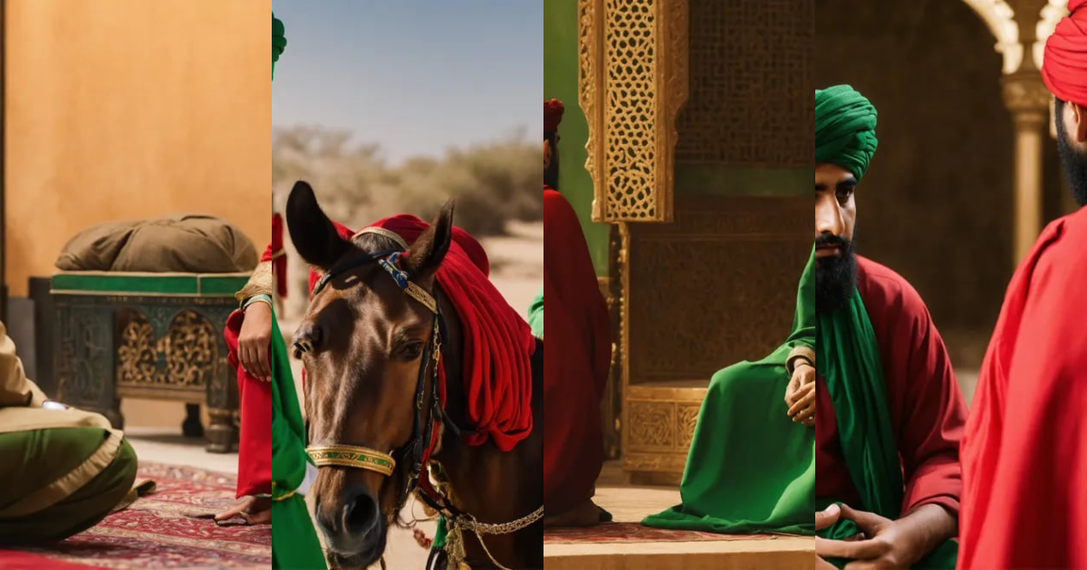 Lexica - Arab in green, talking to the king, wearing a red turban