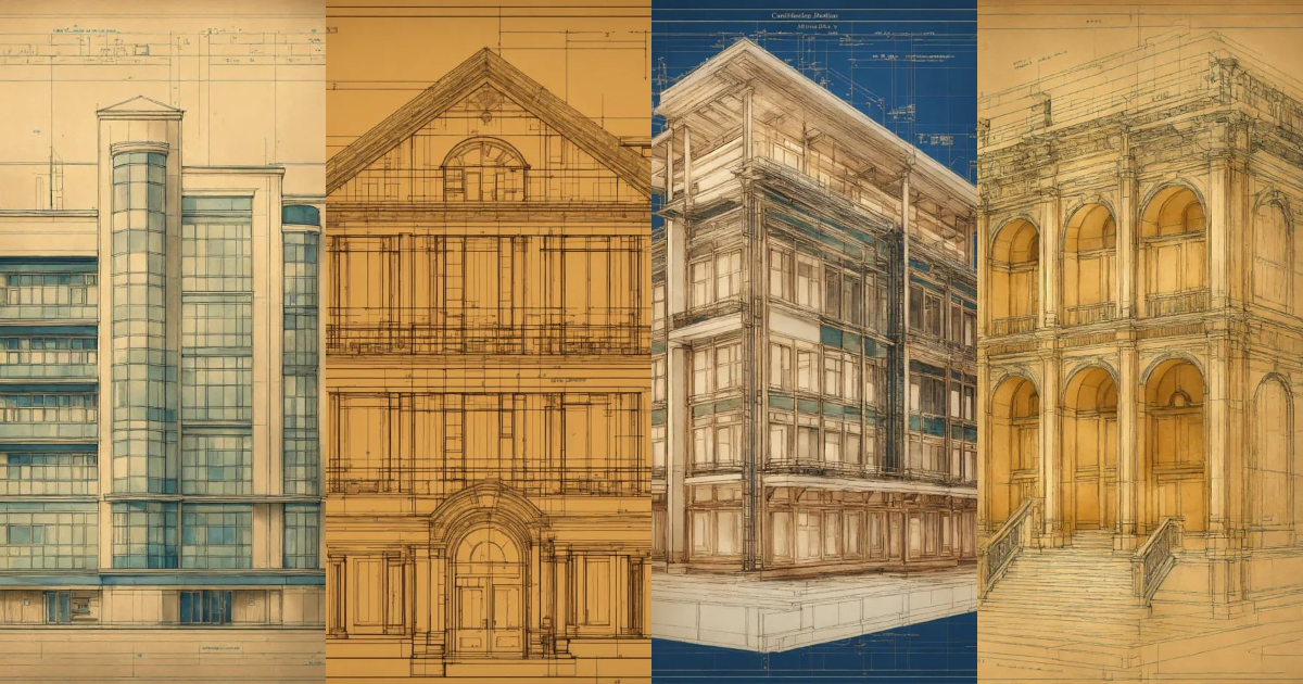 Lexica - An image of a stylized architectural blueprint, representing ...