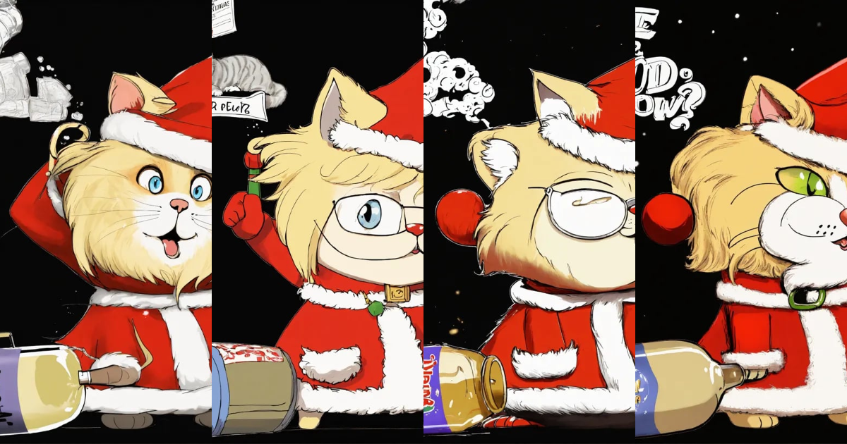 Lexica - An anthropomorphic short cat with blonde hair wearing a Santa ...