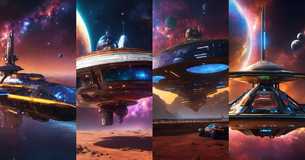 Lexica - Futuristic star cruiserst docked at the outdoor star docks in ...