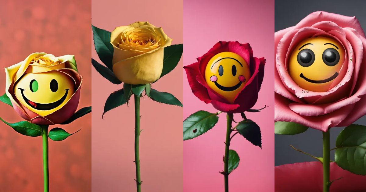 Lexica - A single anthropomorphic rose with a smiley face, two x for ...