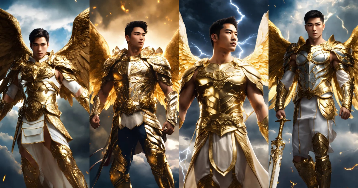 Lexica - Full body strong handsome Asian male god angel with wings ...