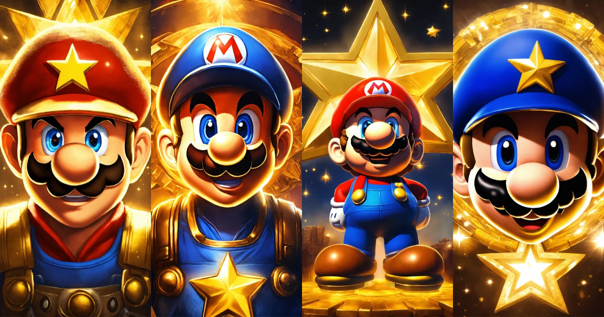 Lexica - Super mario bro portrait into a golden star halo