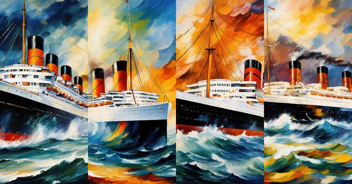 Lexica - Ocean steam liner on a stormy ocean, Queen Mary, high waves ...