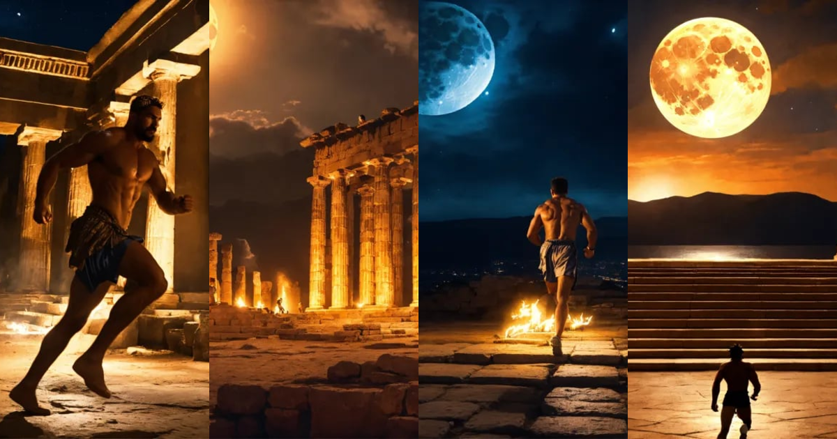 Lexica - "Please generate an image of a strong man running through a ...