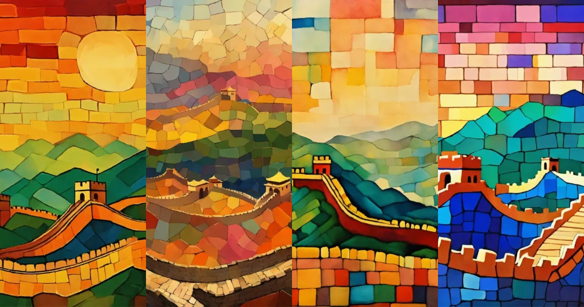 Lexica - The Great Wall, China, a colorful painting in the style of ...
