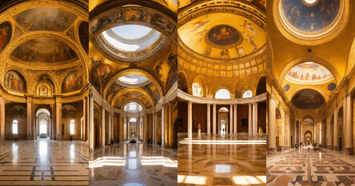 Lexica - Very gigantic hall, dome, polished marble floor, white columns ...