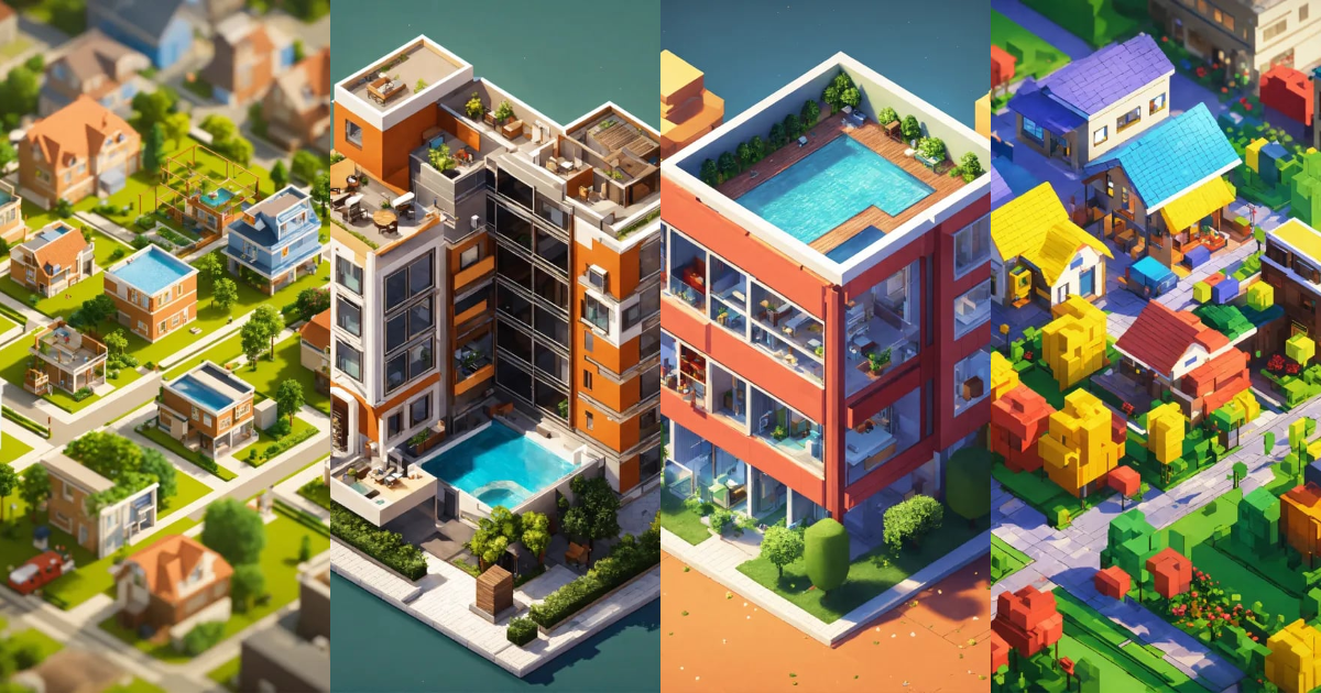 Lexica - Detailed isometric real estate, pixel art, c4d, full focus, isolated background