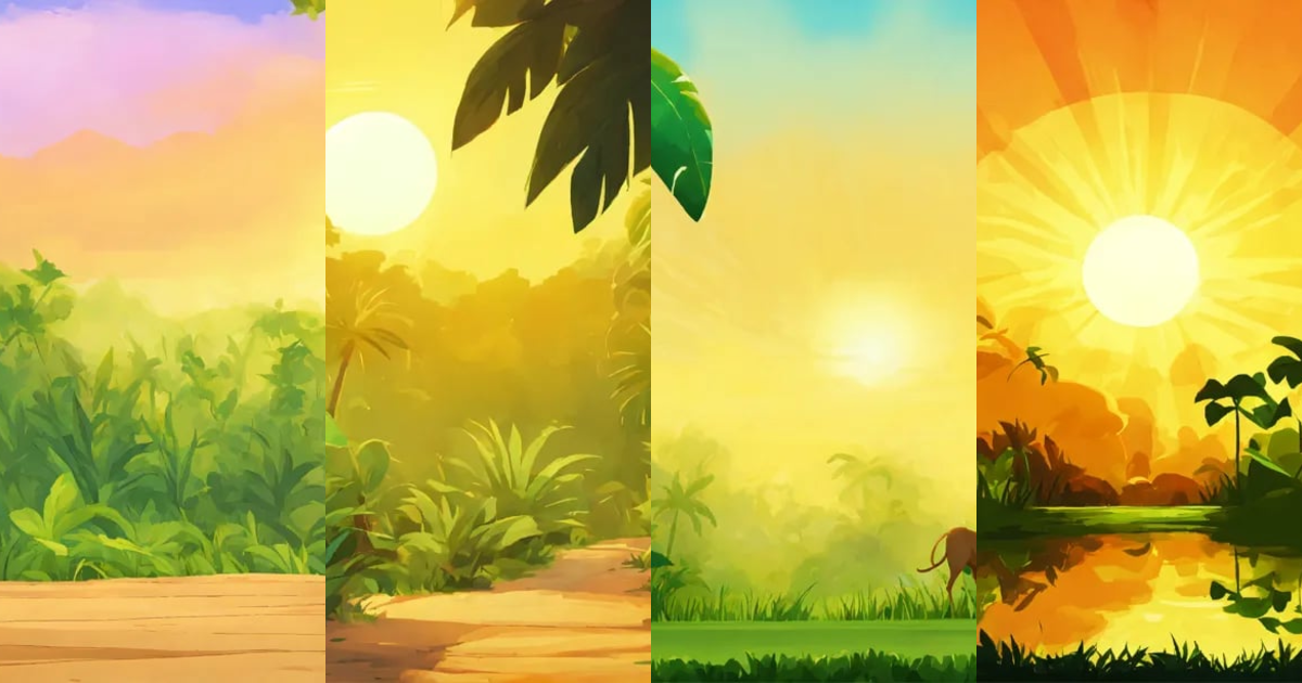 Lexica - Cartoon jungle noon time in sun background