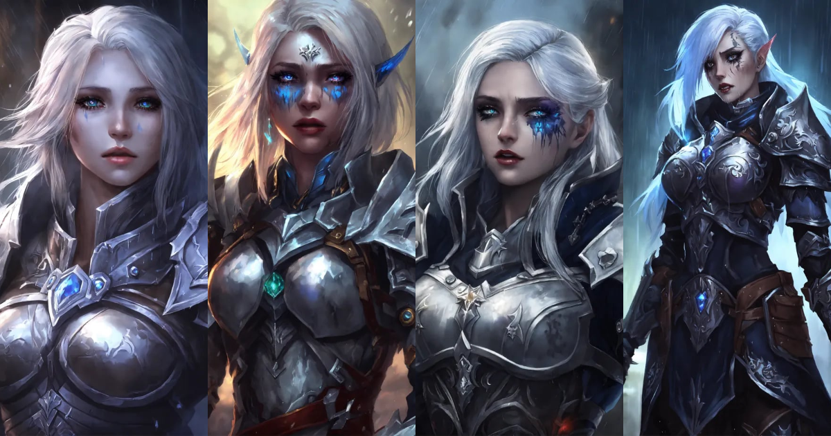 Lexica - Female undead death knight, shining armor, cry, silver hair ...