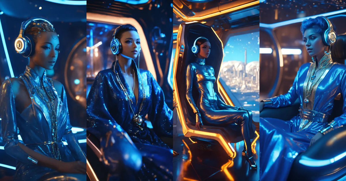 Lexica - Zoom out from a beautiful blue skin humanoid female, wearing a ...