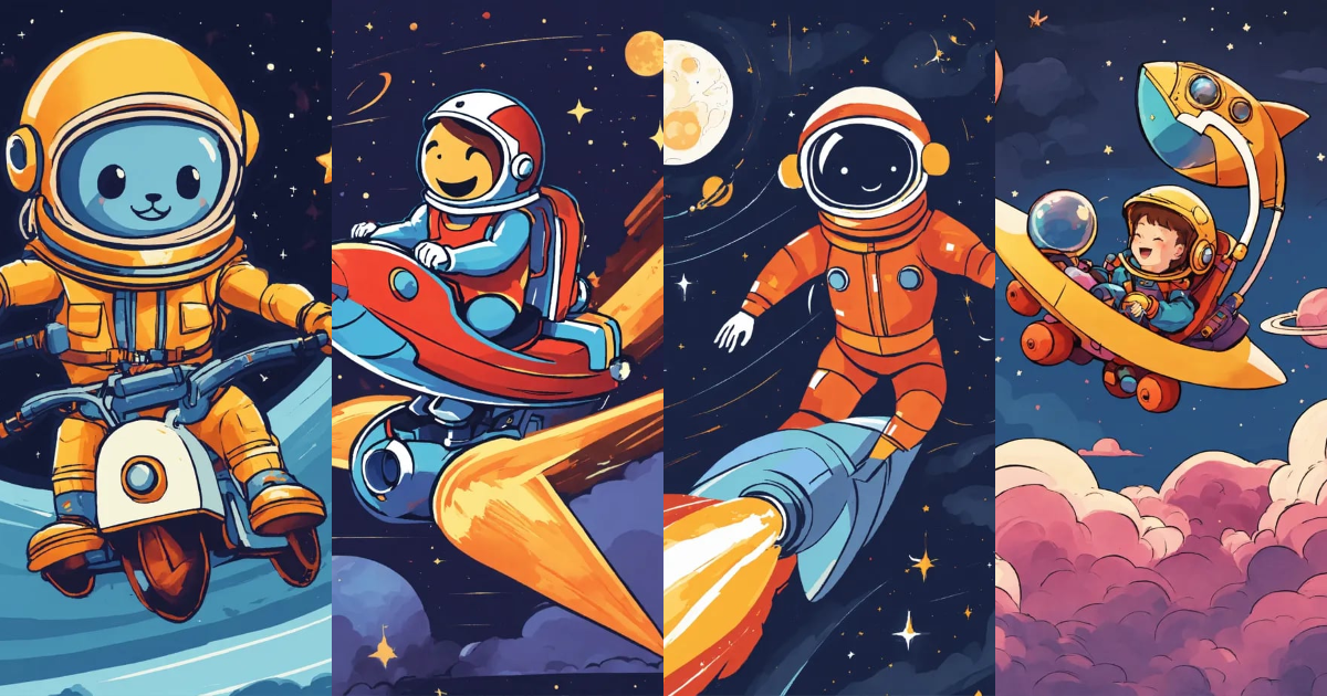 Lexica - An image of super happy, riding a rocketship towards the moon ...
