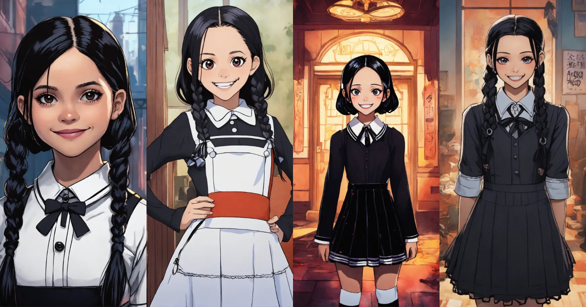 Lexica - Jenna Ortega as Wednesday addams, grinning maniacally at the ...