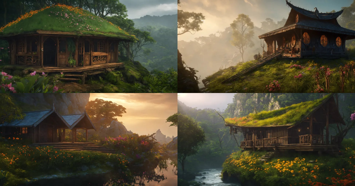 Lexica - Raw photo, a elven style hut on a clifftop high above a gloomy ...