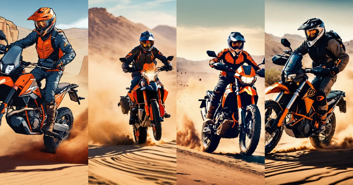 Lexica - A man riding a KTM 390 Adventure 2023 Motorcycle on dirt road ...