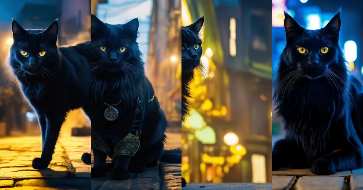 Lexica - Photoreal cinematic shot of a bipedal long-haired black cat ...