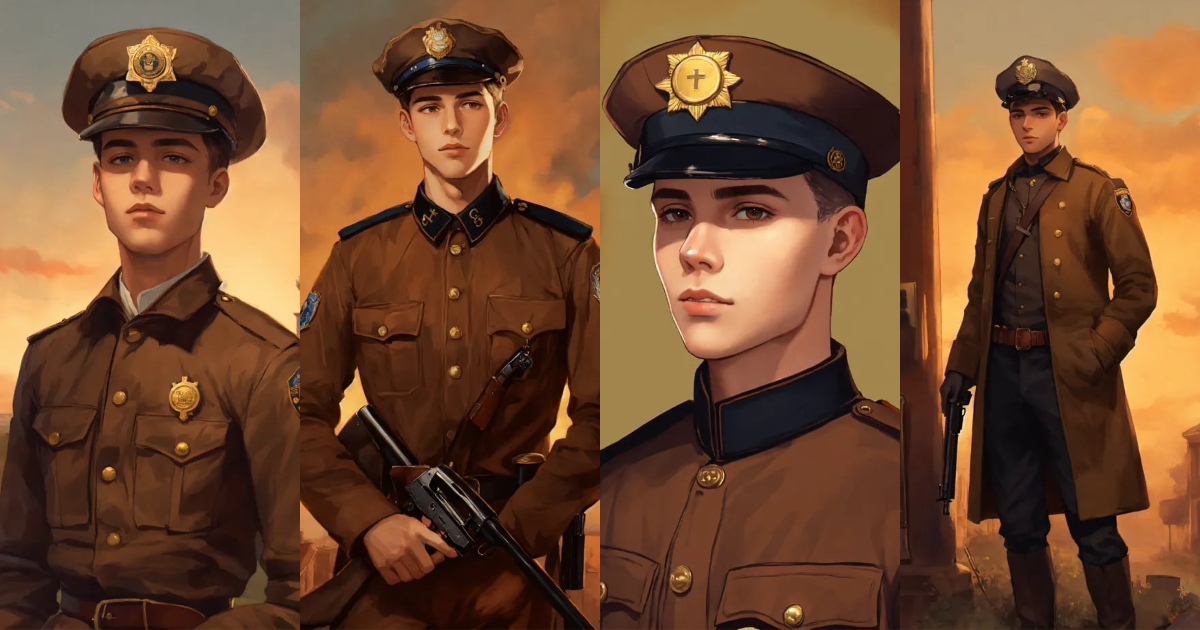Lexica - A young man of 20 years old dressed in a brown police uniform ...