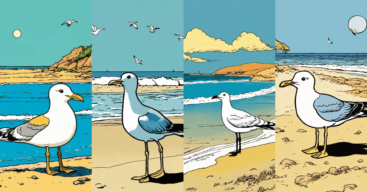 Lexica - A little seagull on a pretty beach surrounded by golden sand ...