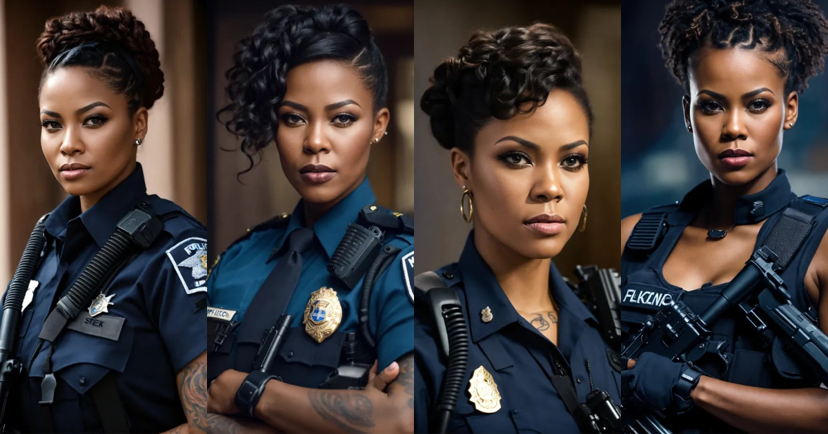 Lexica - Strikingly beautiful African American female police officer ...