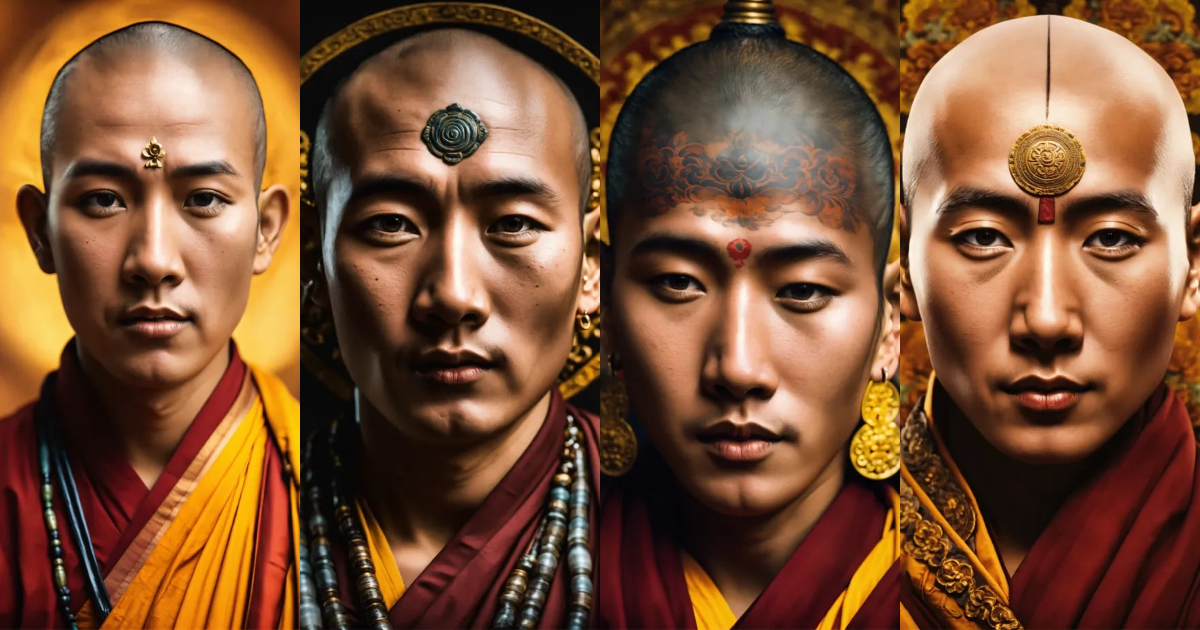 Lexica - Tibetan buddhist monk face front on symmetrical photo realistic
