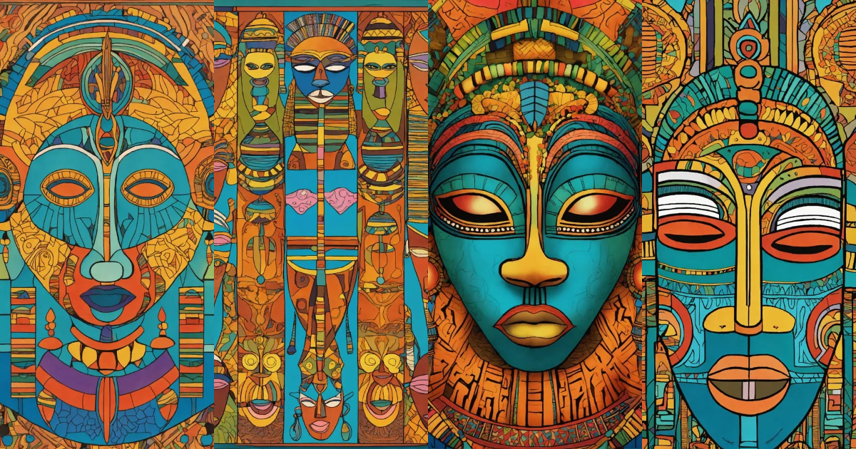 Lexica - African tribal art drawing stylised simplified african masks ...