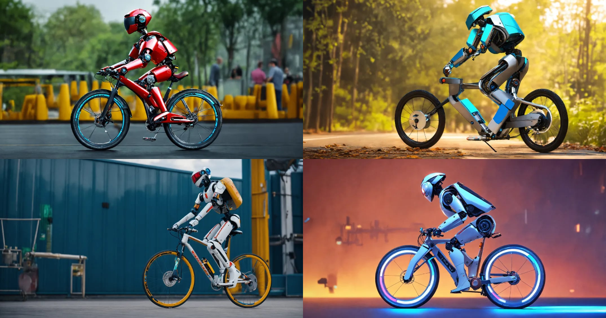 Lexica - AI robot riding a bicycle towards the right