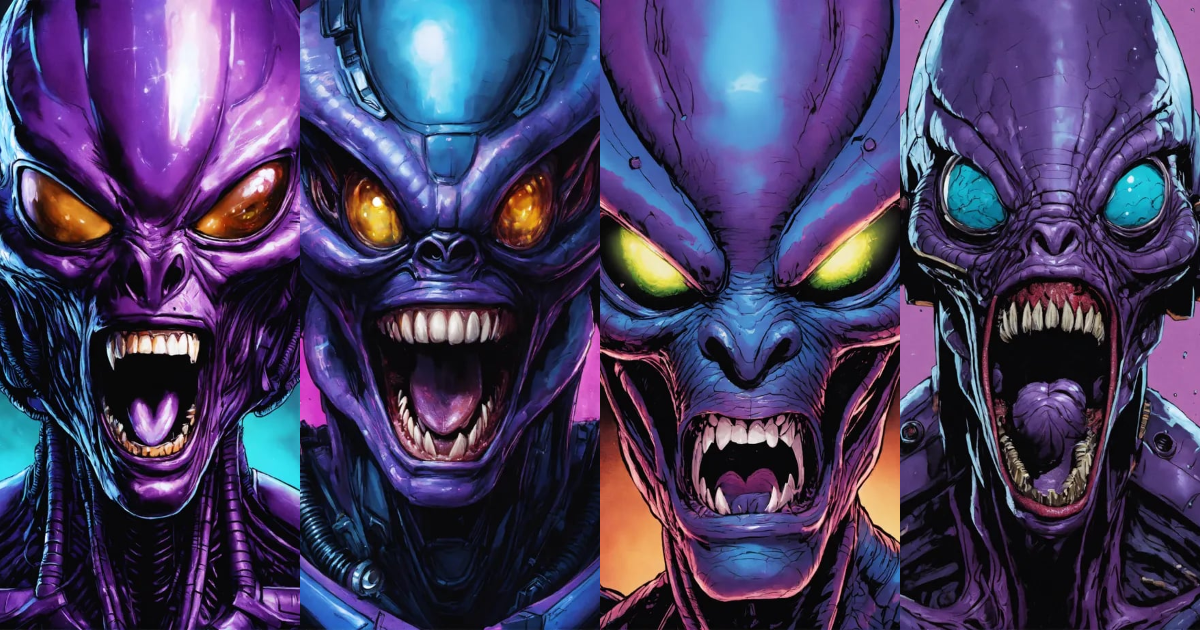 Lexica - Scifi alien, close up portrait, yelling, high detail, purple ...