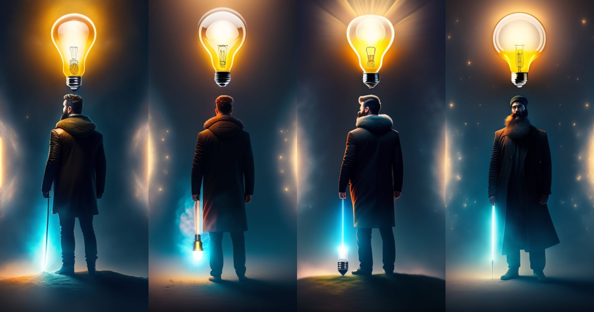 Lexica - A man with a full, short beard, light bulb, explosion of ...