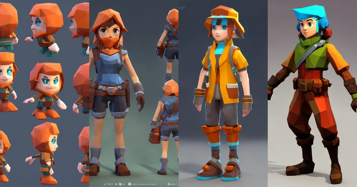 Lexica - Main character for a 3d platformer game, low poly, concept art