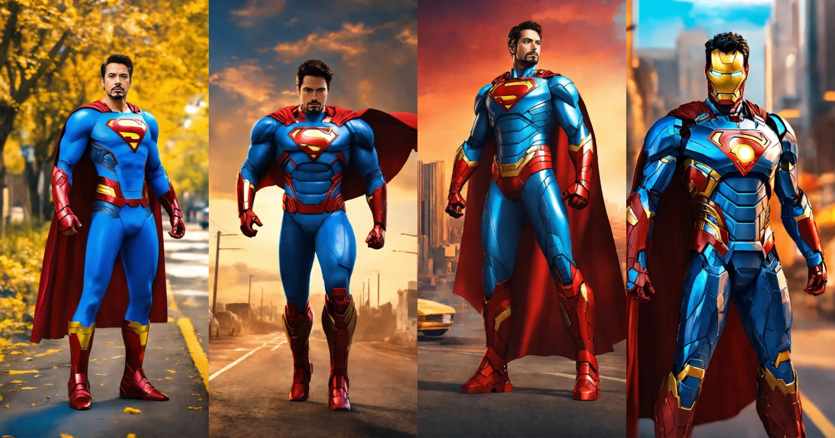 Lexica - Iron Man as Superman full-body, colorful background, blue ...