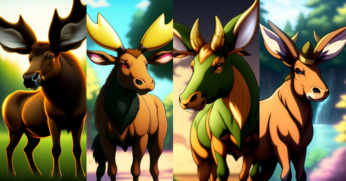 Lexica - Anime illustration of a Pokemon Green Adult Moose with Large Horns