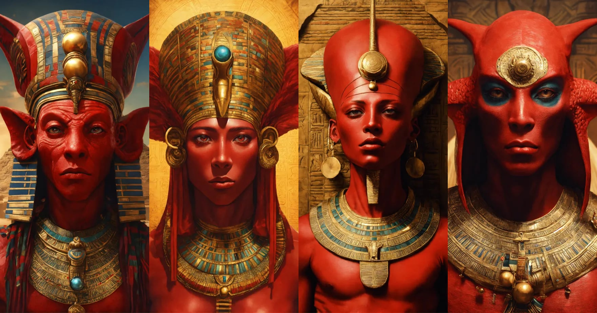 Lexica - Portrait a red alien monster dressed like a ancient egypt god ...