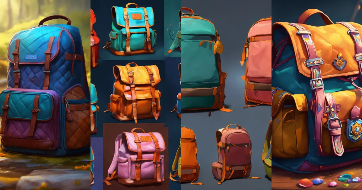 Lexica - Fantasy backpack, isolate objects, realistic cartoon oil paint ...