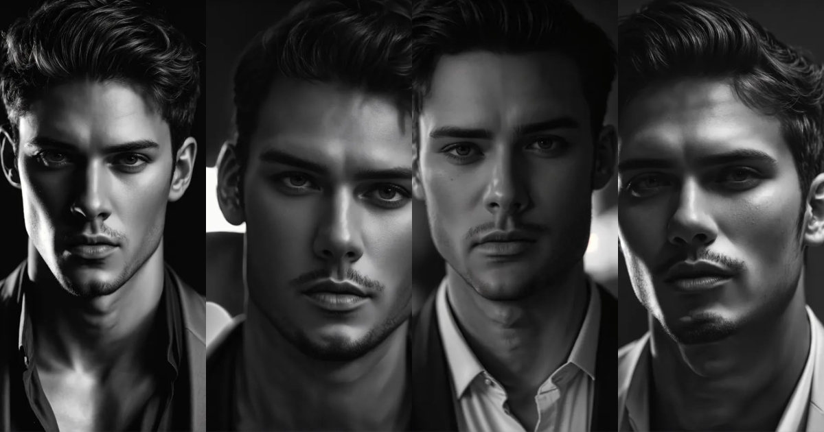 Lexica - Photo of male model, black and white, realistic, portrait, not ...