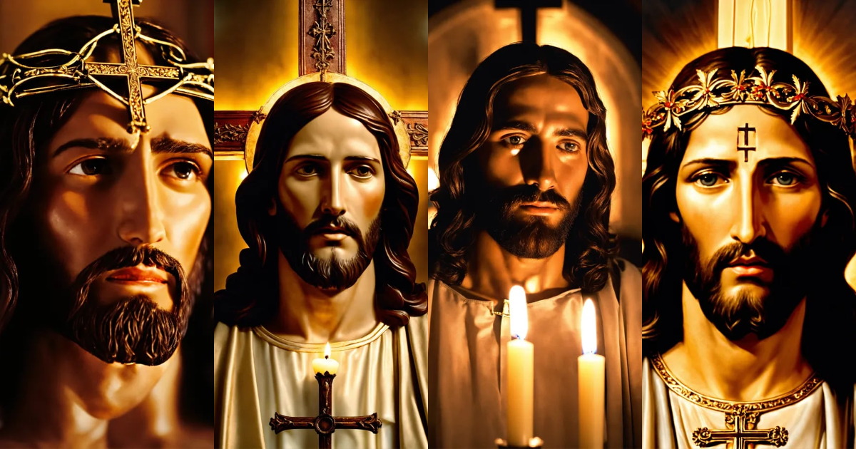 Lexica - Jesus on the cross; face closeup; in the altar with holy ...