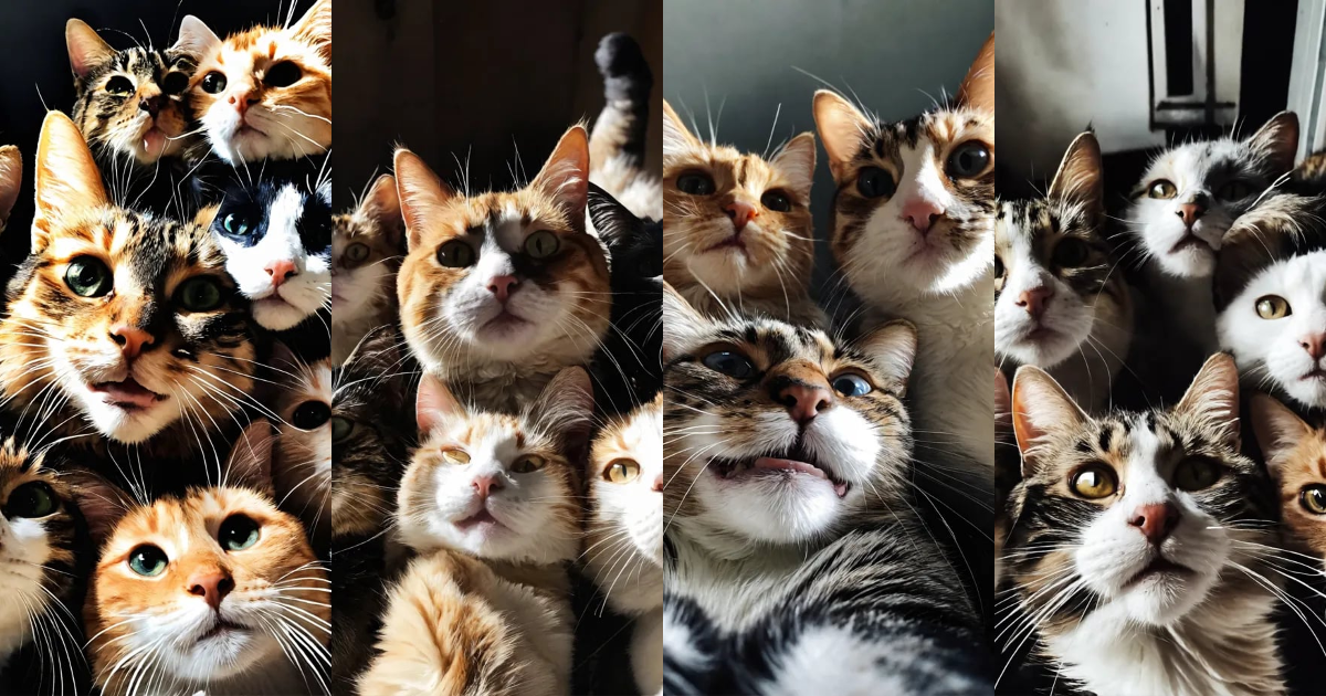 Lexica - A lot of cats take a selfie, photography very realist