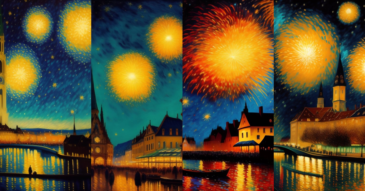 Lexica - Van Gogh style "Celebrating new year" in a smaller city ...