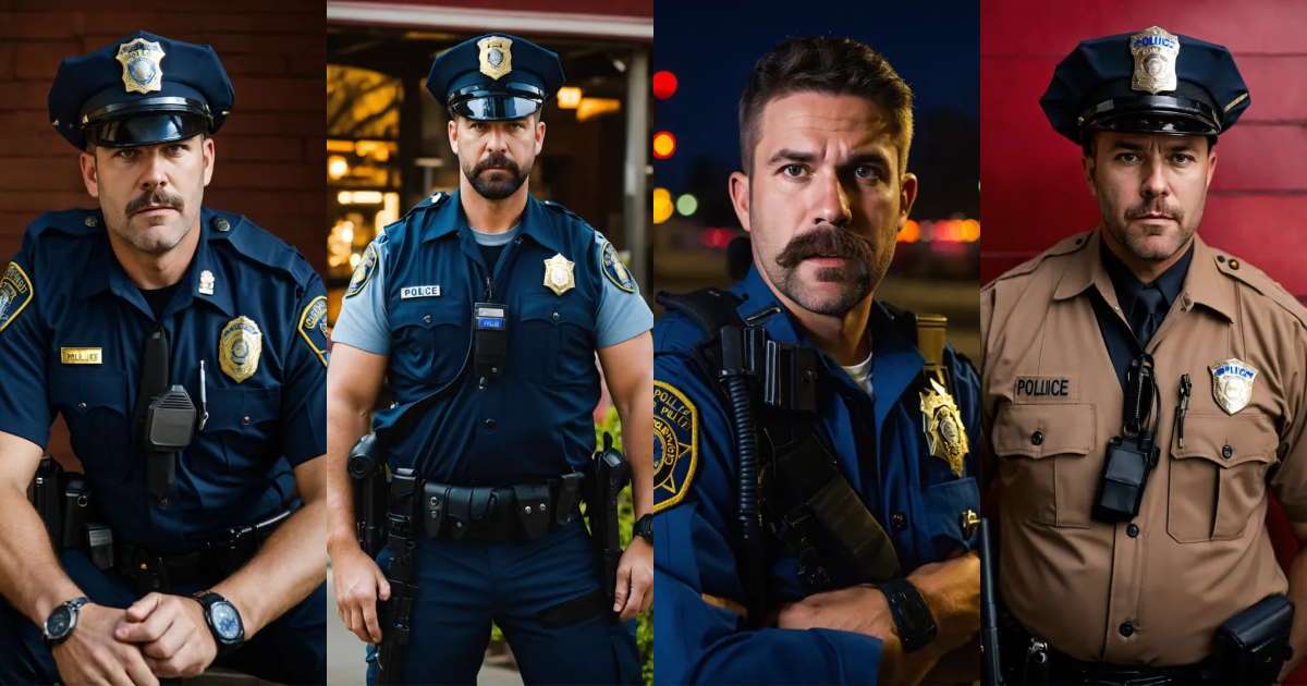 Lexica - Scared unique expressive police officer american man casually ...