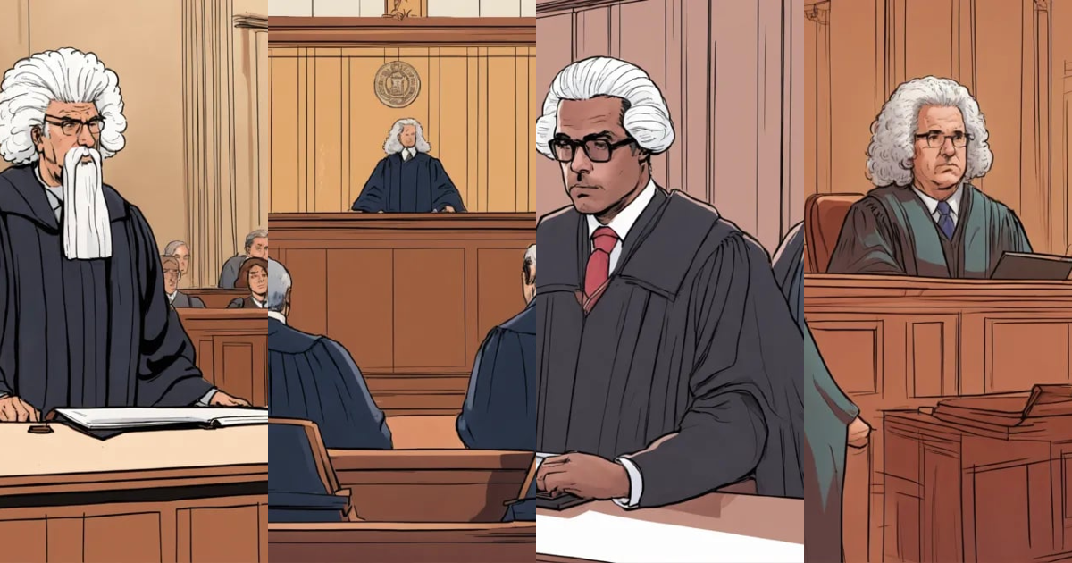 Lexica - Comic drawing of a person in court on trial, judge with a ...