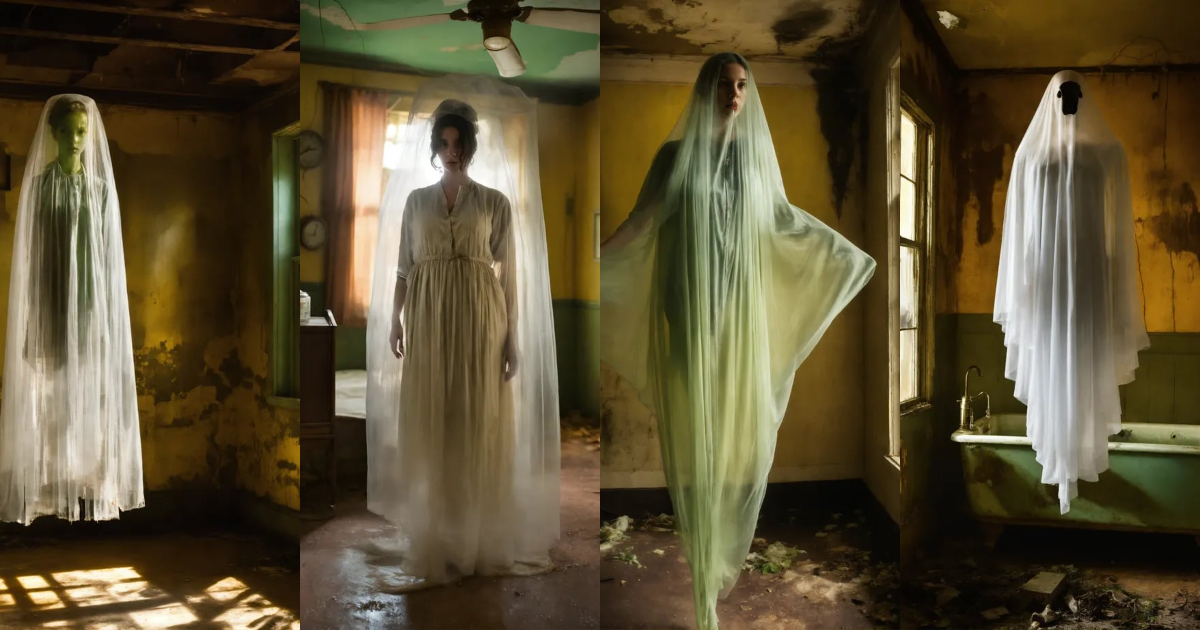 Lexica - Mid-century, Photo realistic, floating flying ghost see ...