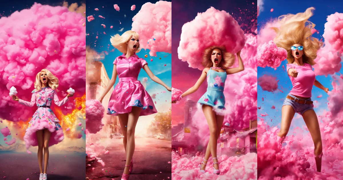 Lexica - Digital art screaming Angry Barbie doll destroying the world ...