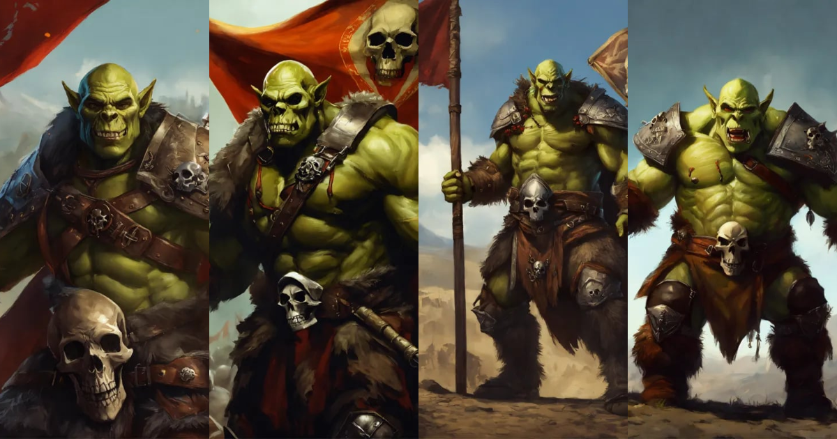 Lexica - Tall orc lifting hight a banner with a orc skull on it ...