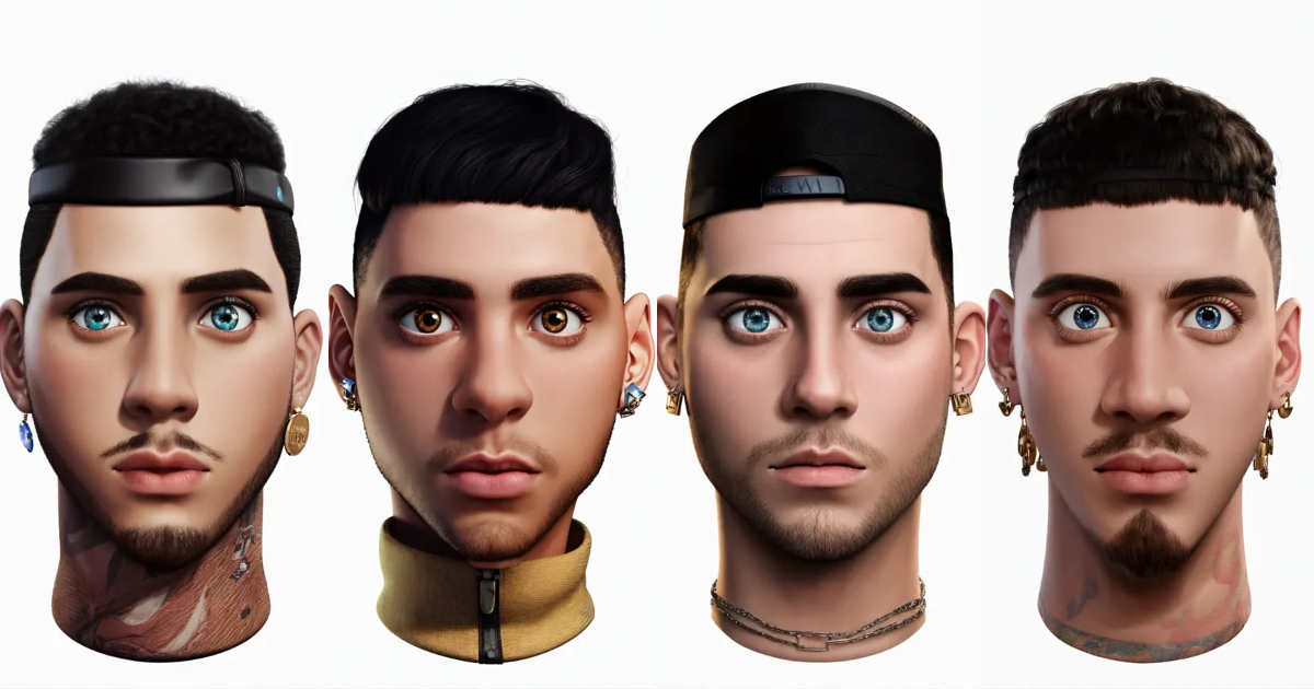 Lexica - White man, rapper, Disney style, big eyes, Disney eyes, 3d render