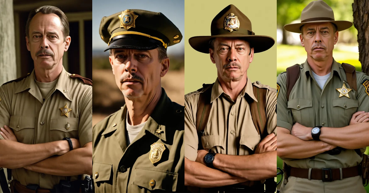 Lexica - Scared man, US PARK RANGER, FRONT VIEW, casual clothes, arms ...