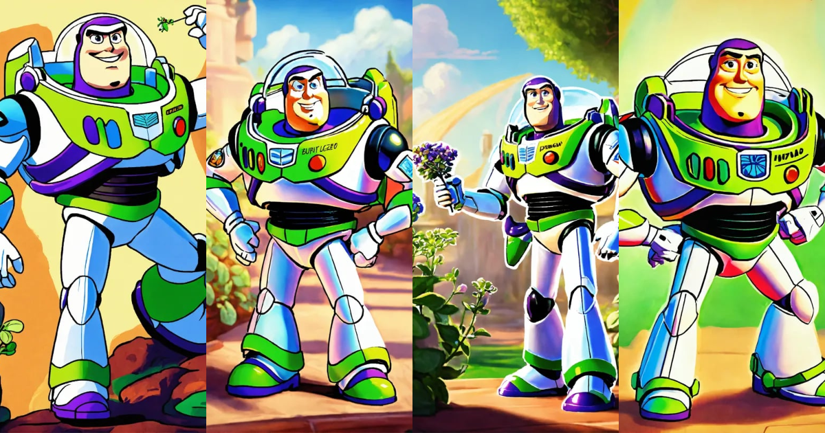 Lexica - Drawing disneys Buzz Lightyear holding sprig of oregano, style ...