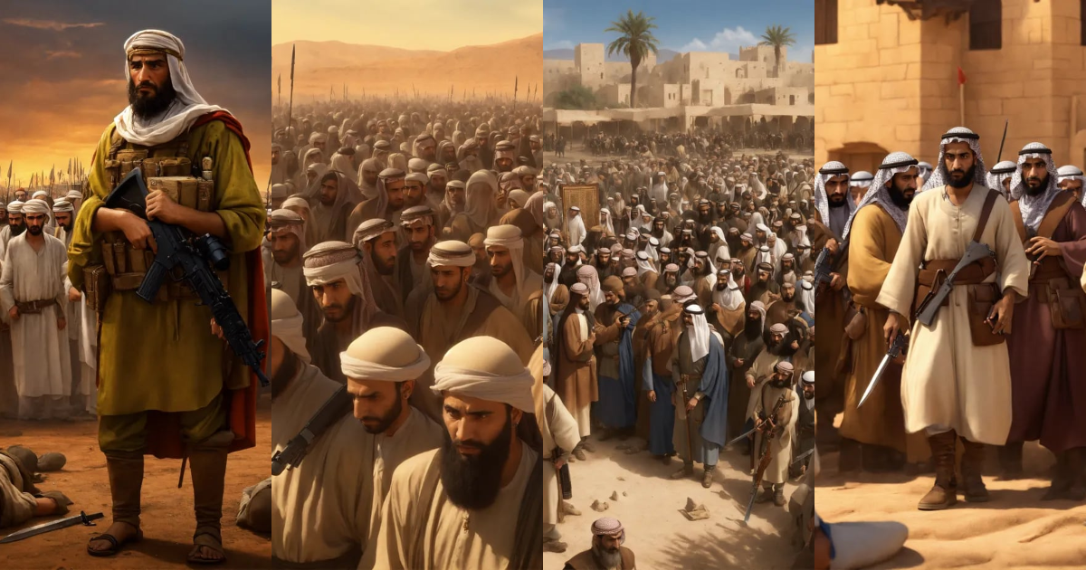 Lexica - Arab terrorist war, in the background a front of thousands of ...